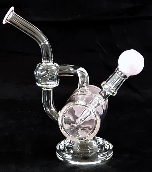 5.5" UNIQUE CLEAR GLASS OIL RIG WATER PIPE. PINK COLORED ACCENTS. KLWP ...